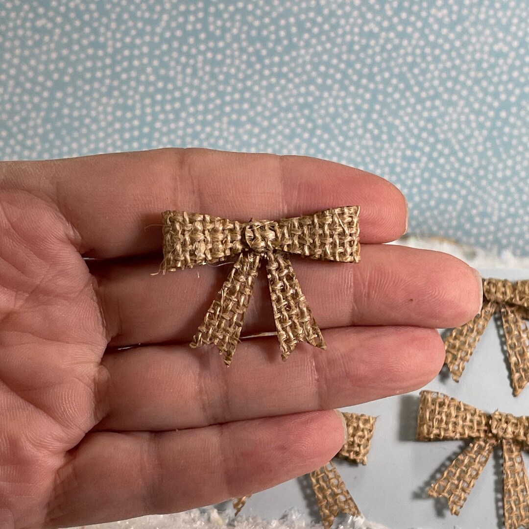 4 Miniature Burlap Bow for Miniature Fence or Wreath, Craft Supply ...