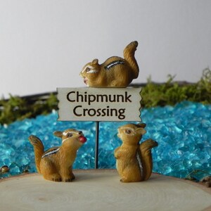 Miniature Chipmunks Figurine, Chipmunk Crossing Fairy Garden Sign ...