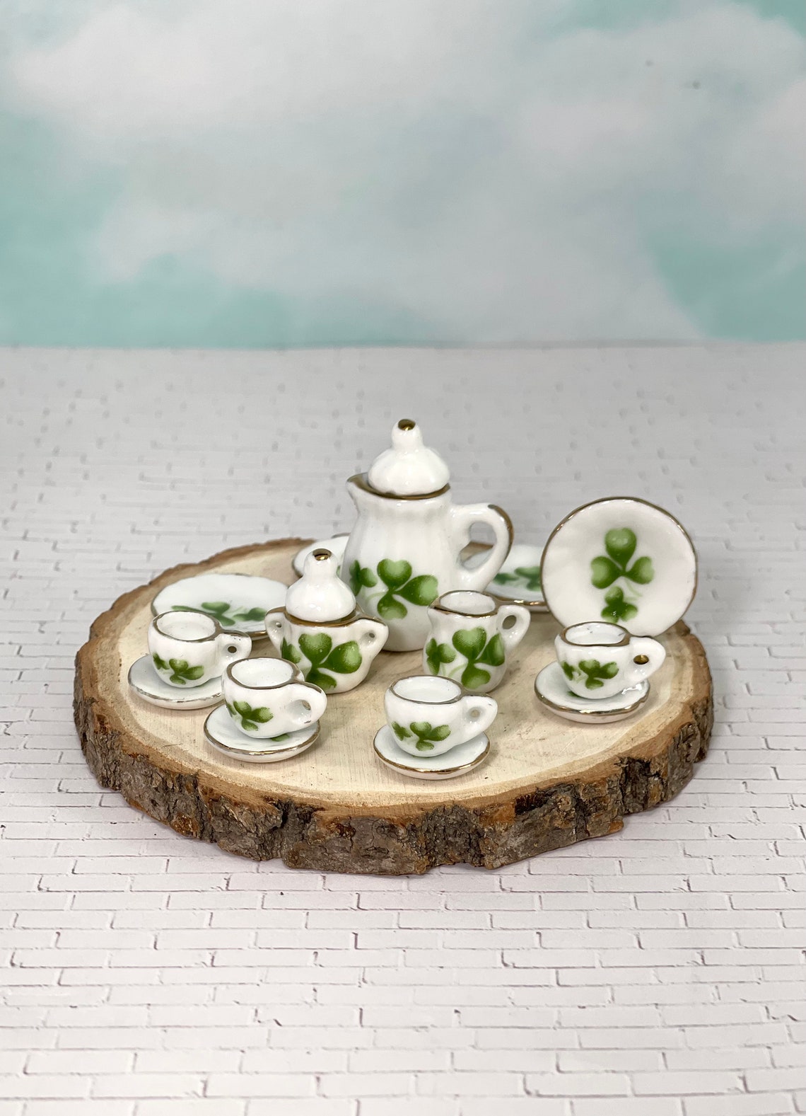 Miniature Shamrock Tea Set, Mini Tea Cups, St. Patrick's Miniatures ...