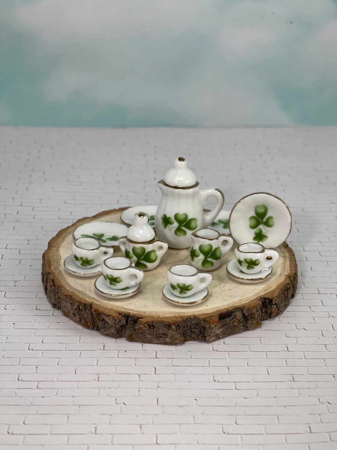 Miniature Shamrock Tea Set, Mini Tea Cups, St. Patrick's Miniatures ...