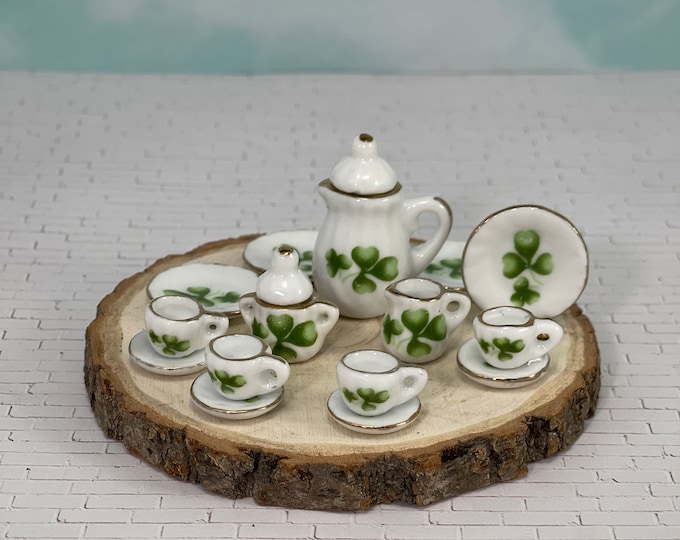 Miniature Shamrock Tea Set, Mini Tea Cups, St. Patrick's Miniatures ...