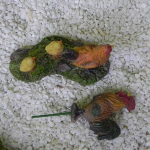 Miniature Chicken Hen Rooster Chicks, Fairy Garden Accessories, Real ...