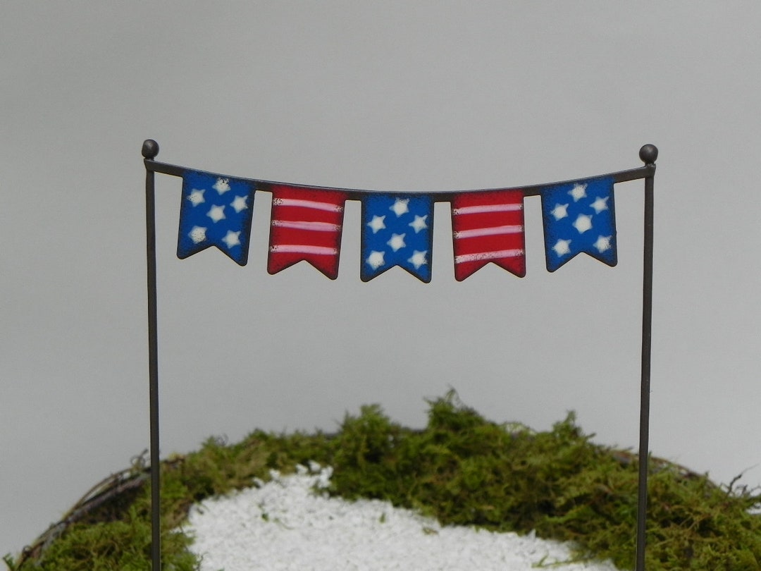 Miniature Fairy Garden Flags, Patriotic, July 4, Red White Blue Flags ...