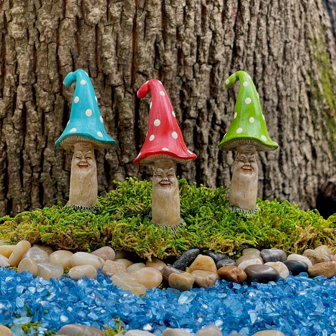 3 Miniature Mushrooms Men Mini Toadstool Man, Fairy Garden Gnome Garden ...