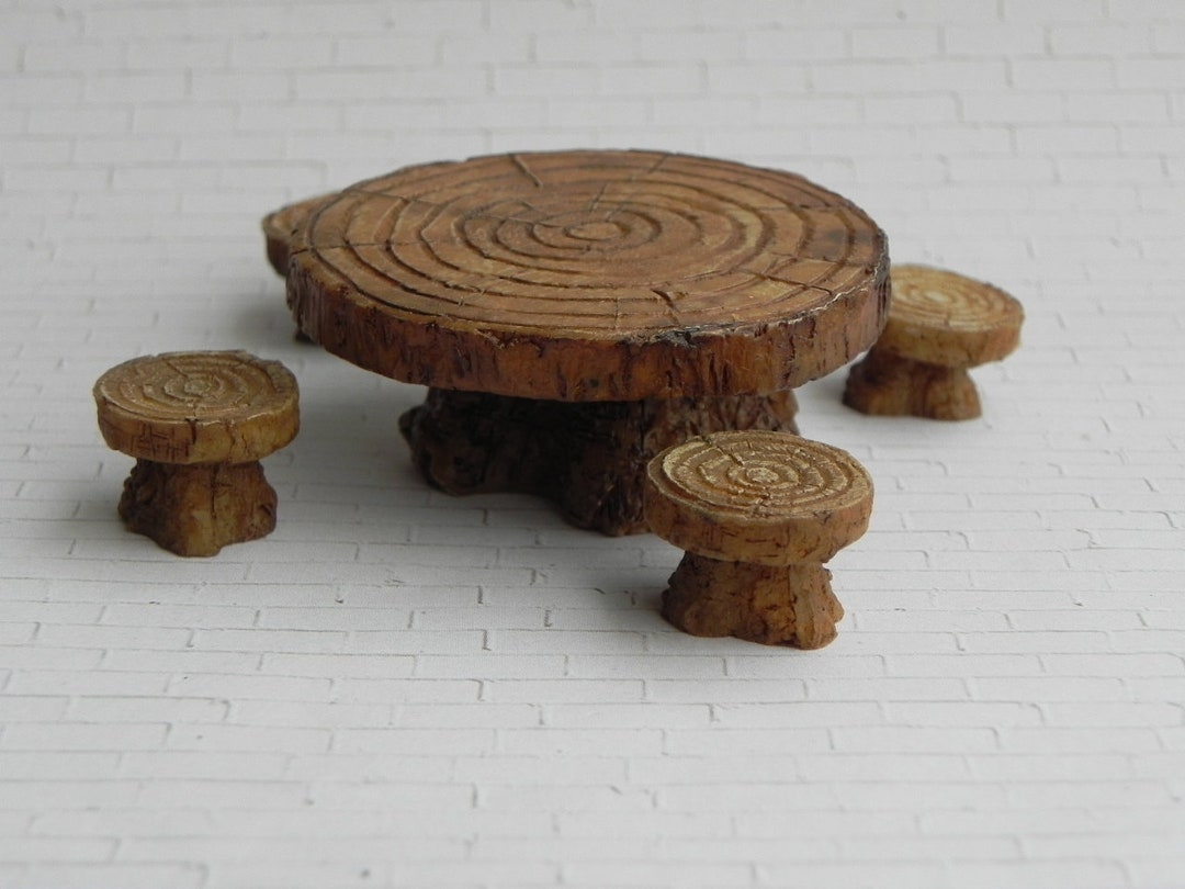 Fairy Garden Table Stools Set, Miniature Woodland Table and Stools, 5 ...