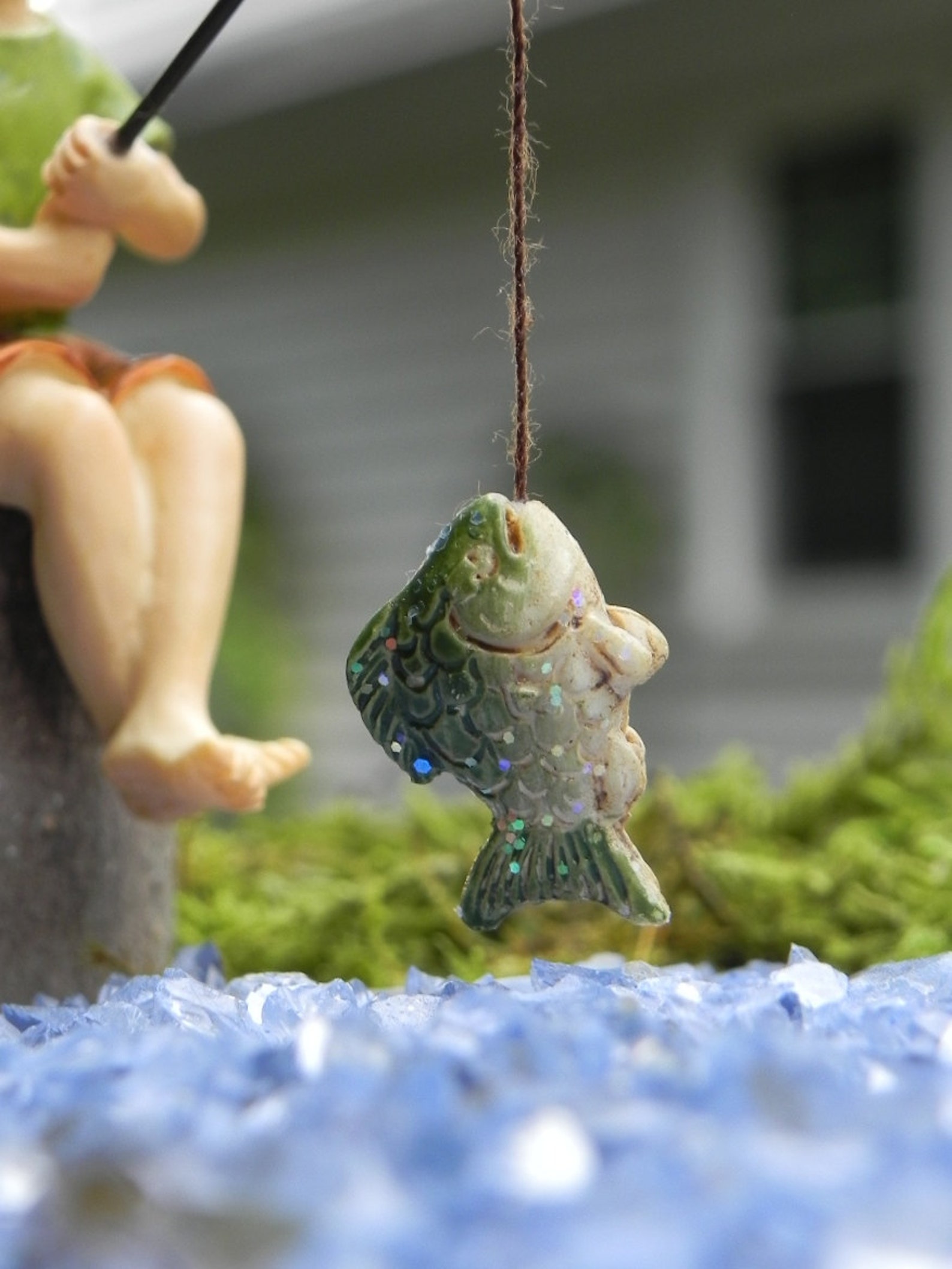 Boy Fishing Fairy, Accessory for Fairy Garden, Fishing Pole Rod, Wood ...