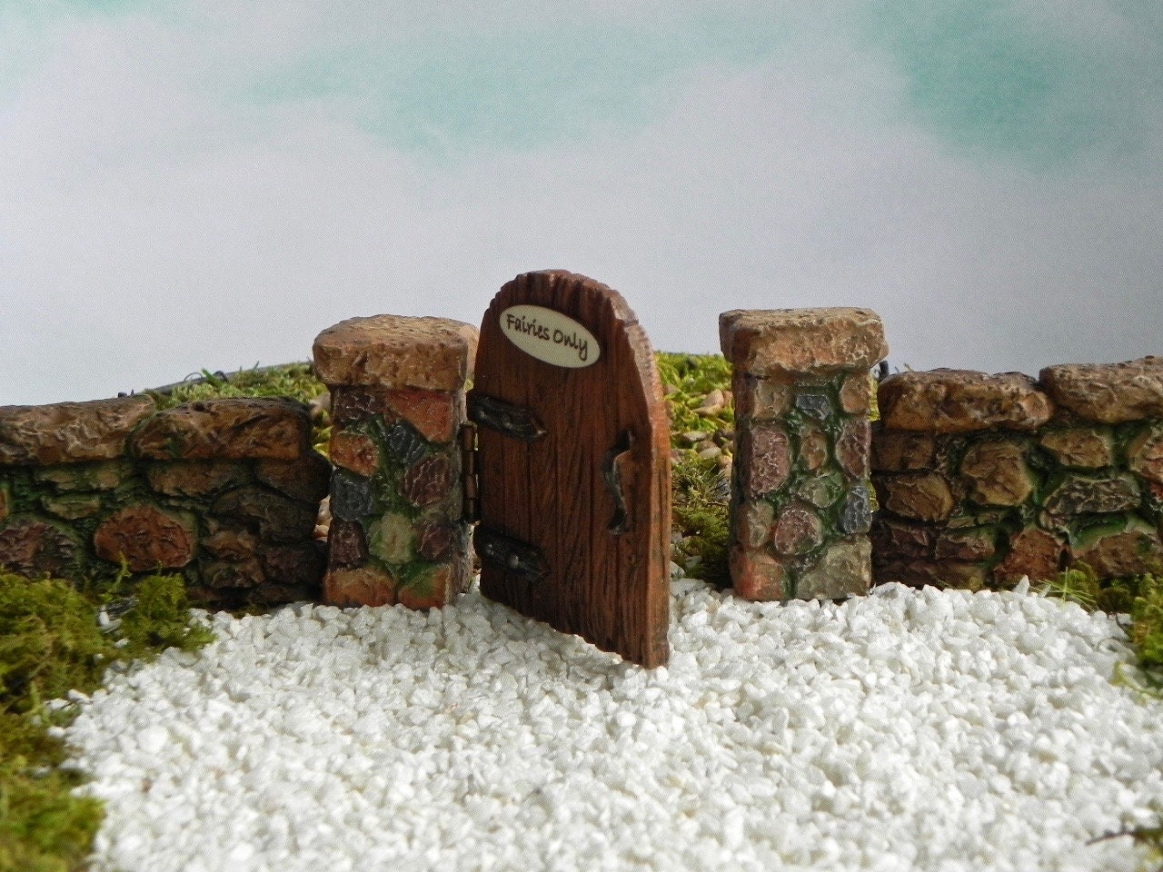 Miniature Fairy Garden Gate, Stone Look, Wall, Door, Pillars, Sitting ...