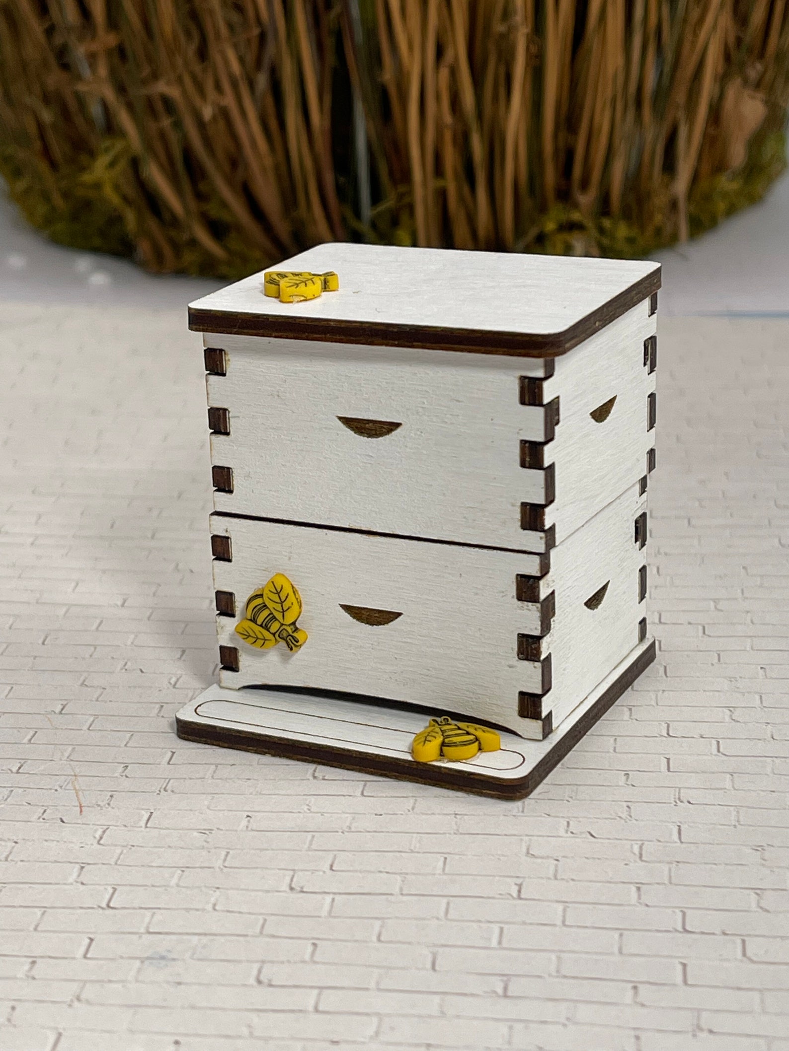 Miniature White Bee Hive, Miniature Beehive, Miniature Honey Jar, Bee ...