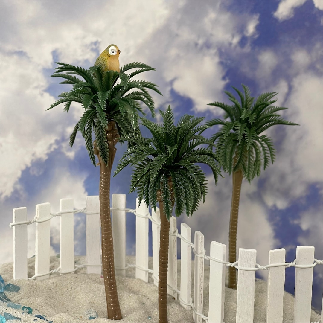 4.25"- 5.5" Tall Artificial Miniature Palm Tree, Plastic Tree, Parrot ...