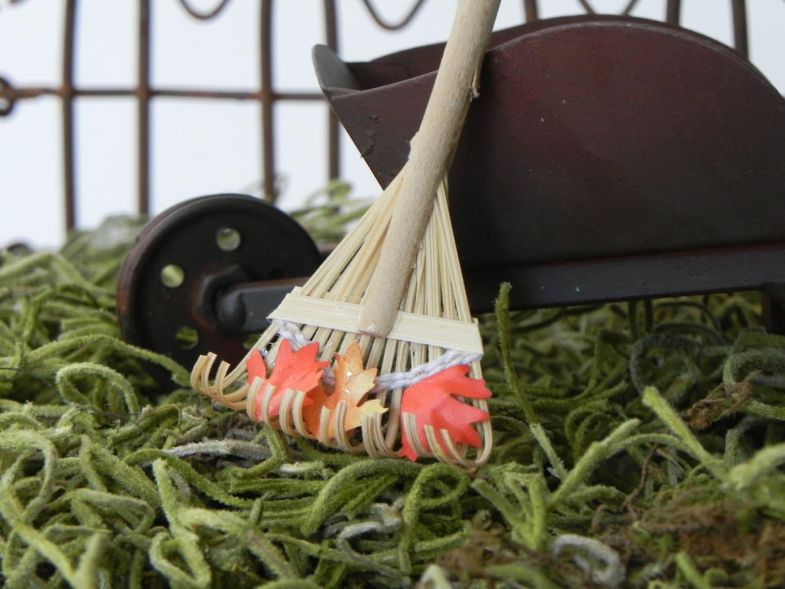 Miniature Garden Rake With Fall Leaves, Halloween Miniatures, Fairy ...