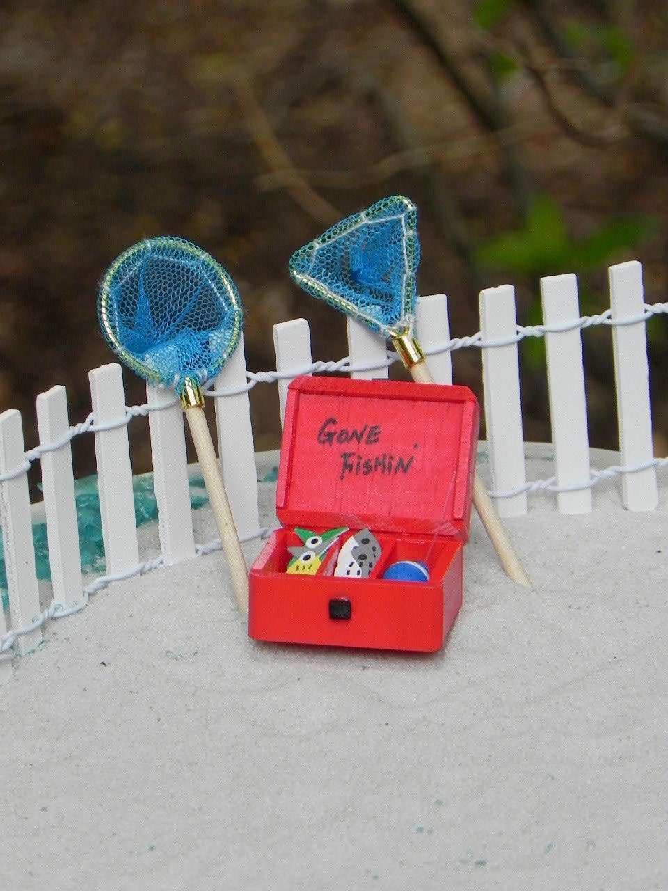 Miniature Fishing Tackle Box Nets White Fence Miniatures | Etsy