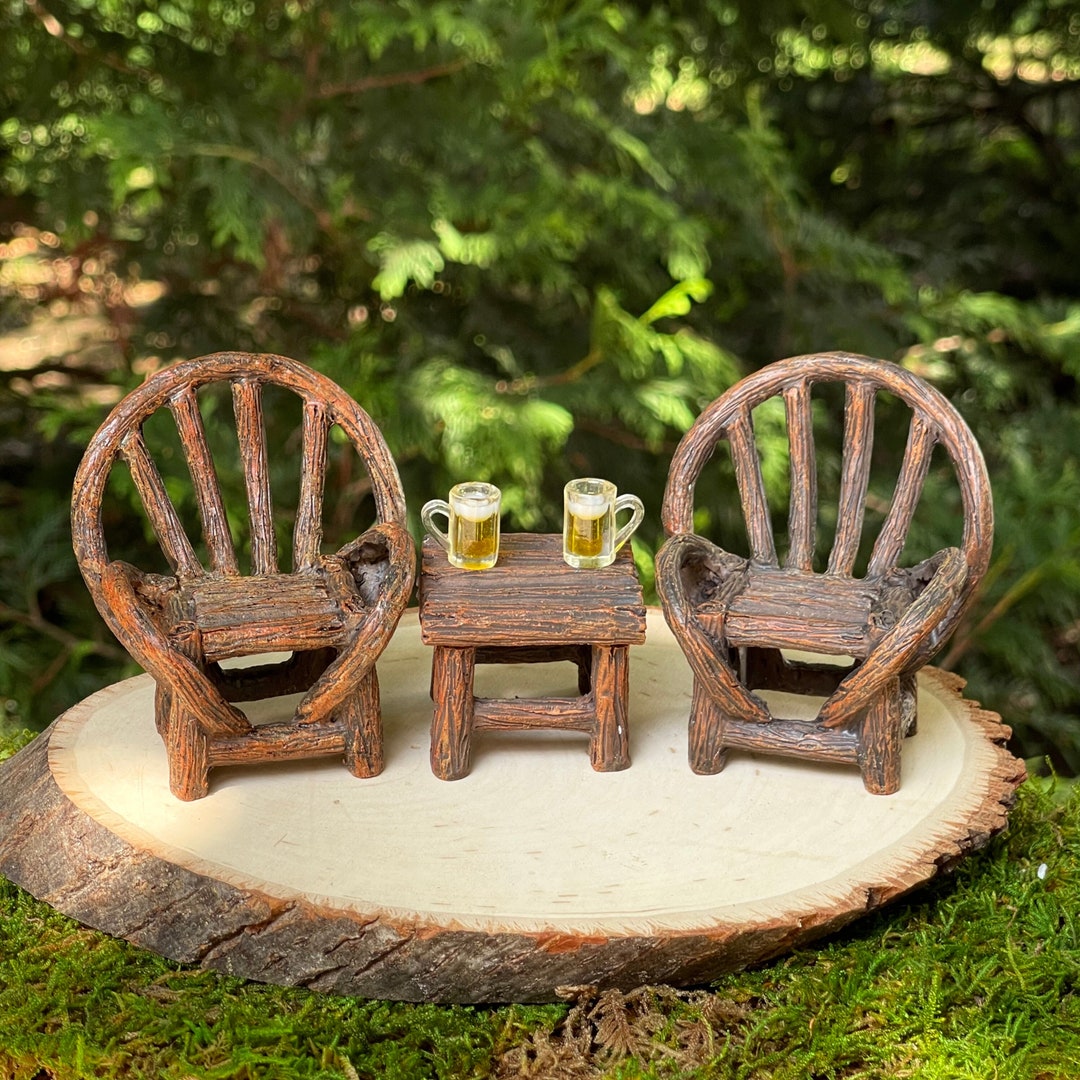 Miniature Chair Table, Log Twig Resin Woodland Furniture, Fairy Garden ...