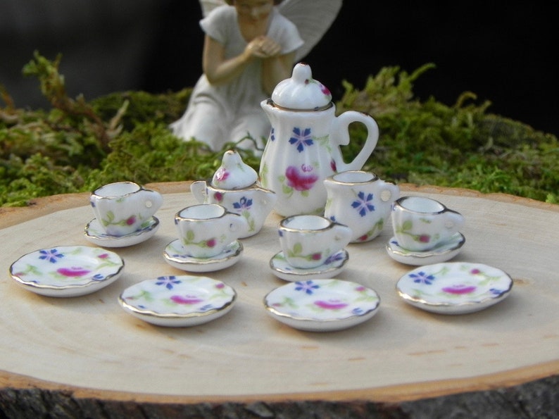 Fairy Garden Tea Cup Set Floral Fairy Accessories for Fairy - Etsy