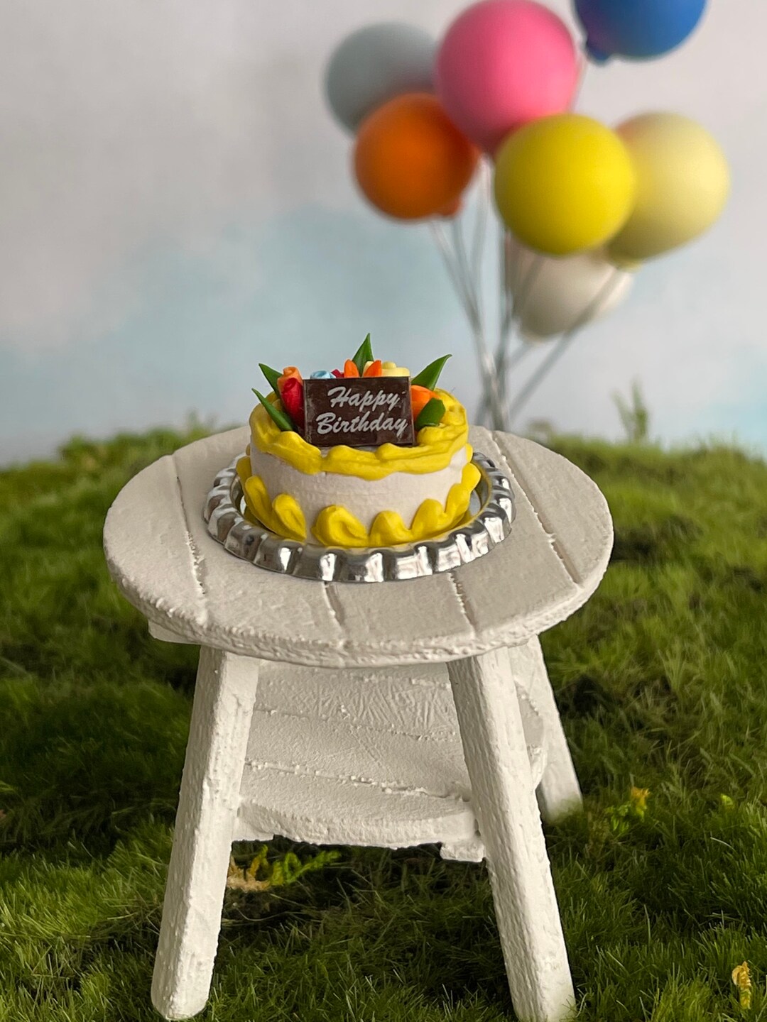Miniature Birthday Cake on Plate Dollhouse Accessories Fairy - Etsy