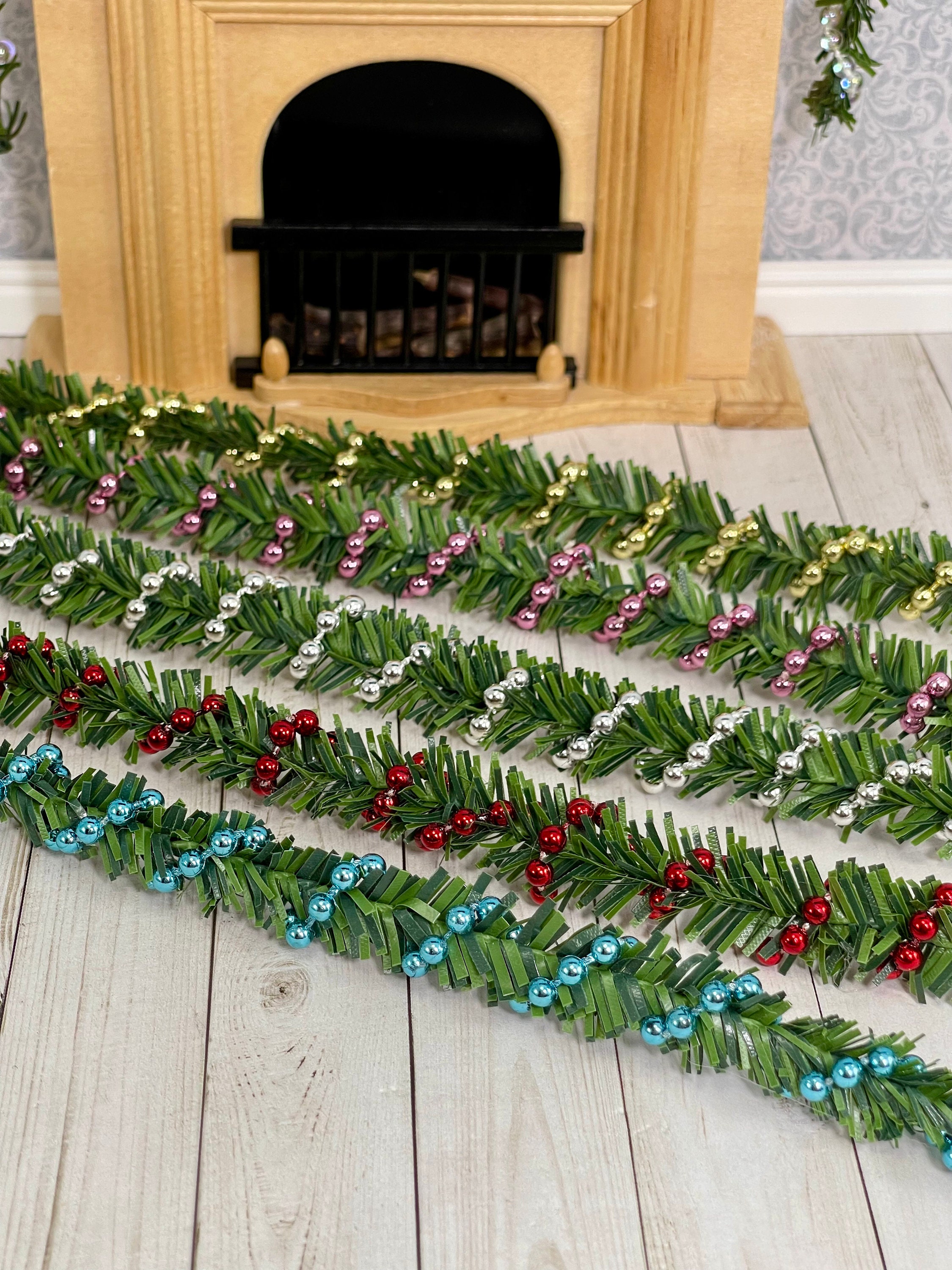 Miniature Christmas Garland, Artificial Pine Wired Roping With Assorted ...