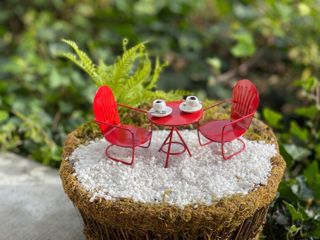 Miniature Table Chairs Set, Miniature Bistro Set, Miniature Tea Cups ...