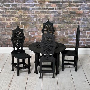 Miniature Halloween Table Chairs, Spooky Gothic Witch Haunted Parlor ...