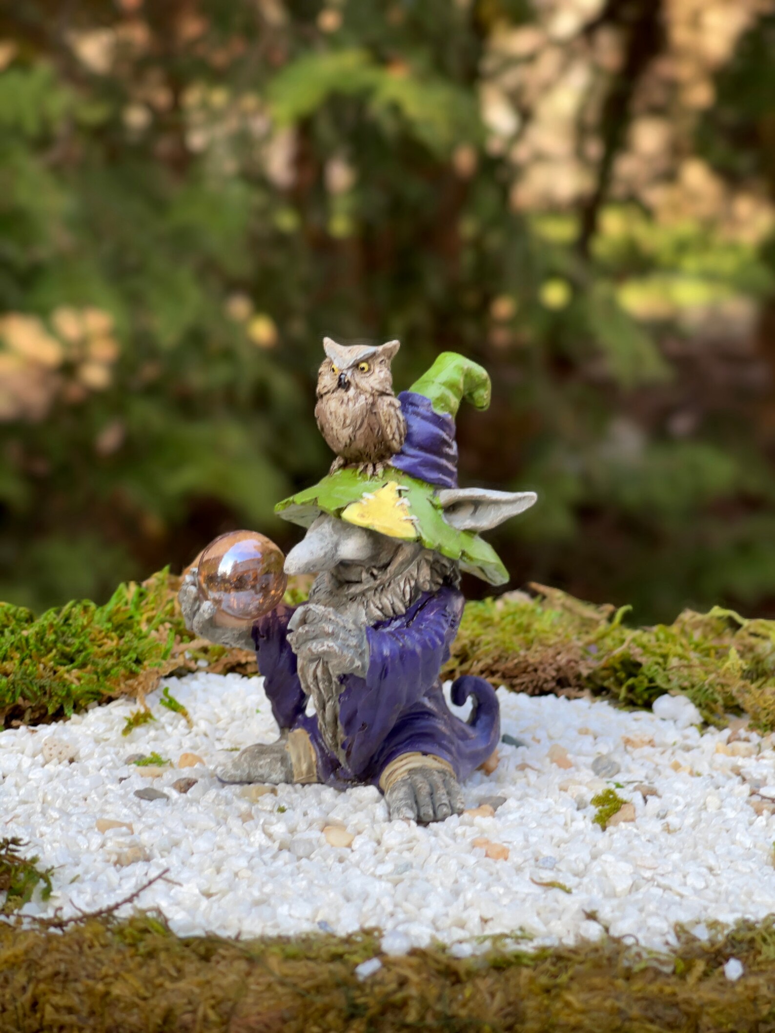 Miniature Wizard With Owl and Gazing Ball Fairy Garden - Etsy