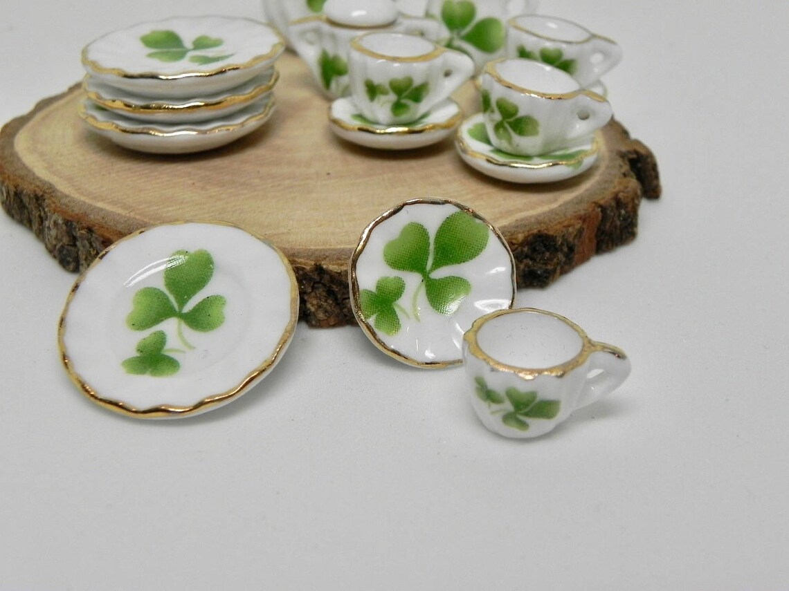 Miniature Shamrock Tea Set Mini Tea Cups St. Patrick's - Etsy