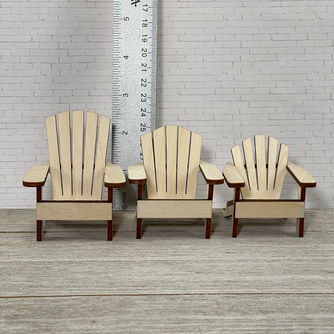Handmade Miniature Adirondack Chair, Mini Accent Round Table, Natural ...