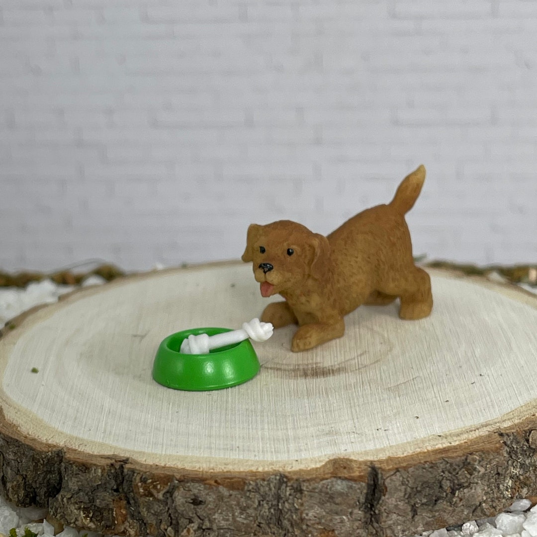 Miniature Puppy, Dog Bowl With Miniature Chew Bone, Dollhouse ...