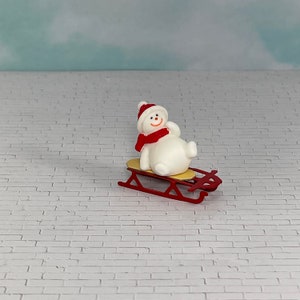 Miniature Sled Snowman Sleigh Figurine, Dollhouse Fairy Garden Mini ...