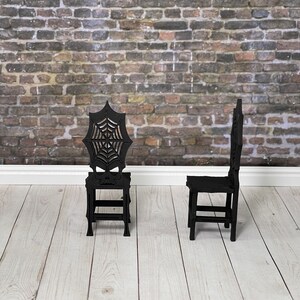 Miniature Halloween Table Chairs, Spooky Gothic Witch Haunted Parlor ...