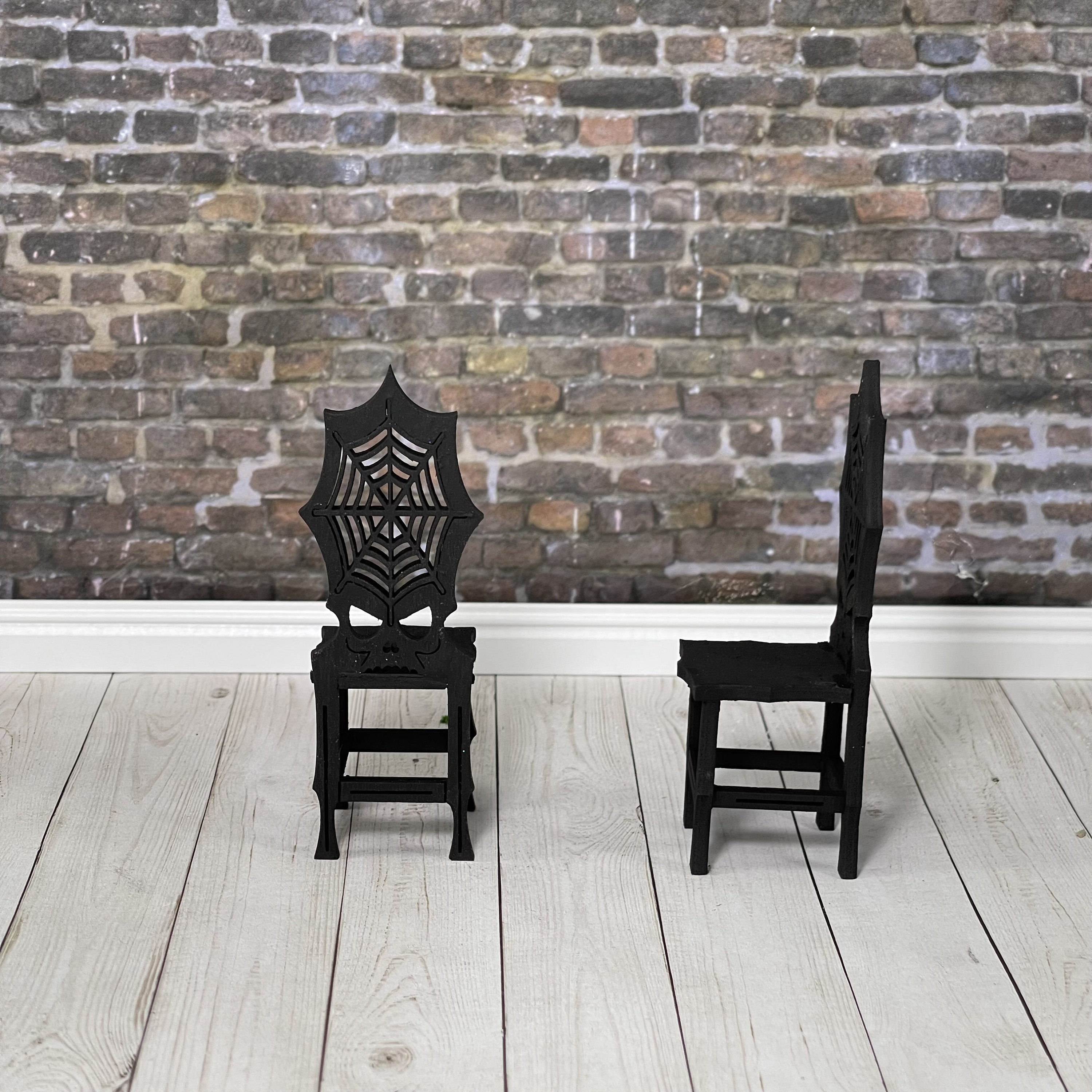 Miniature Halloween Table Chairs, Spooky Gothic Witch Haunted Parlor ...