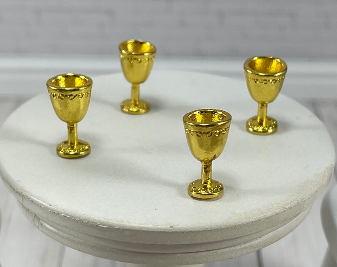 Miniature Tiny Gold Color Metal Goblet, Wine Glass, Dollhouse Kitchen ...