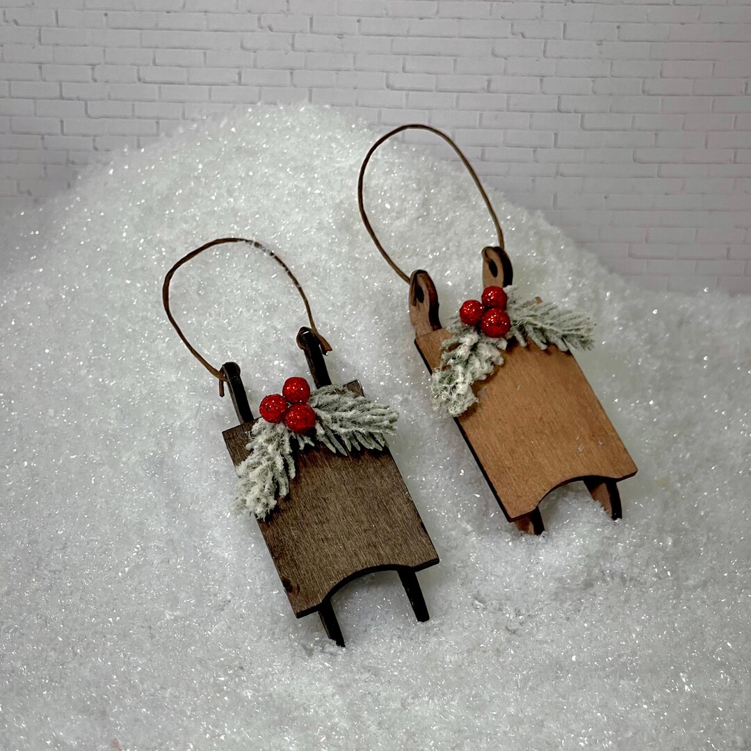 ONE Miniature Sled Christmas Dollhouse Decor Decoration Ornament, Fairy ...