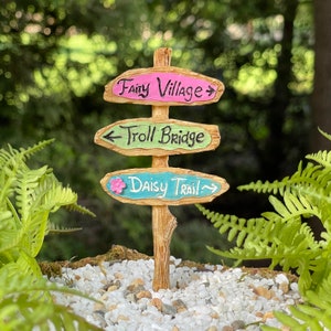 Miniature Sign Post, Fairy Village Troll Bridge Daisy Trail, Fairy ...