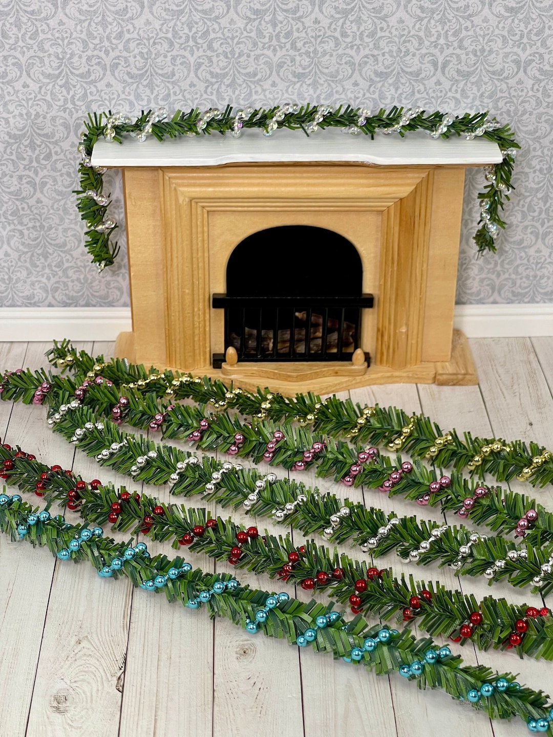 Miniature Christmas Garland, Artificial Pine Wired Roping With Assorted ...
