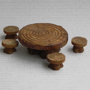 Fairy Garden Table Stools Set, Miniature Woodland Table and Stools, 5 ...