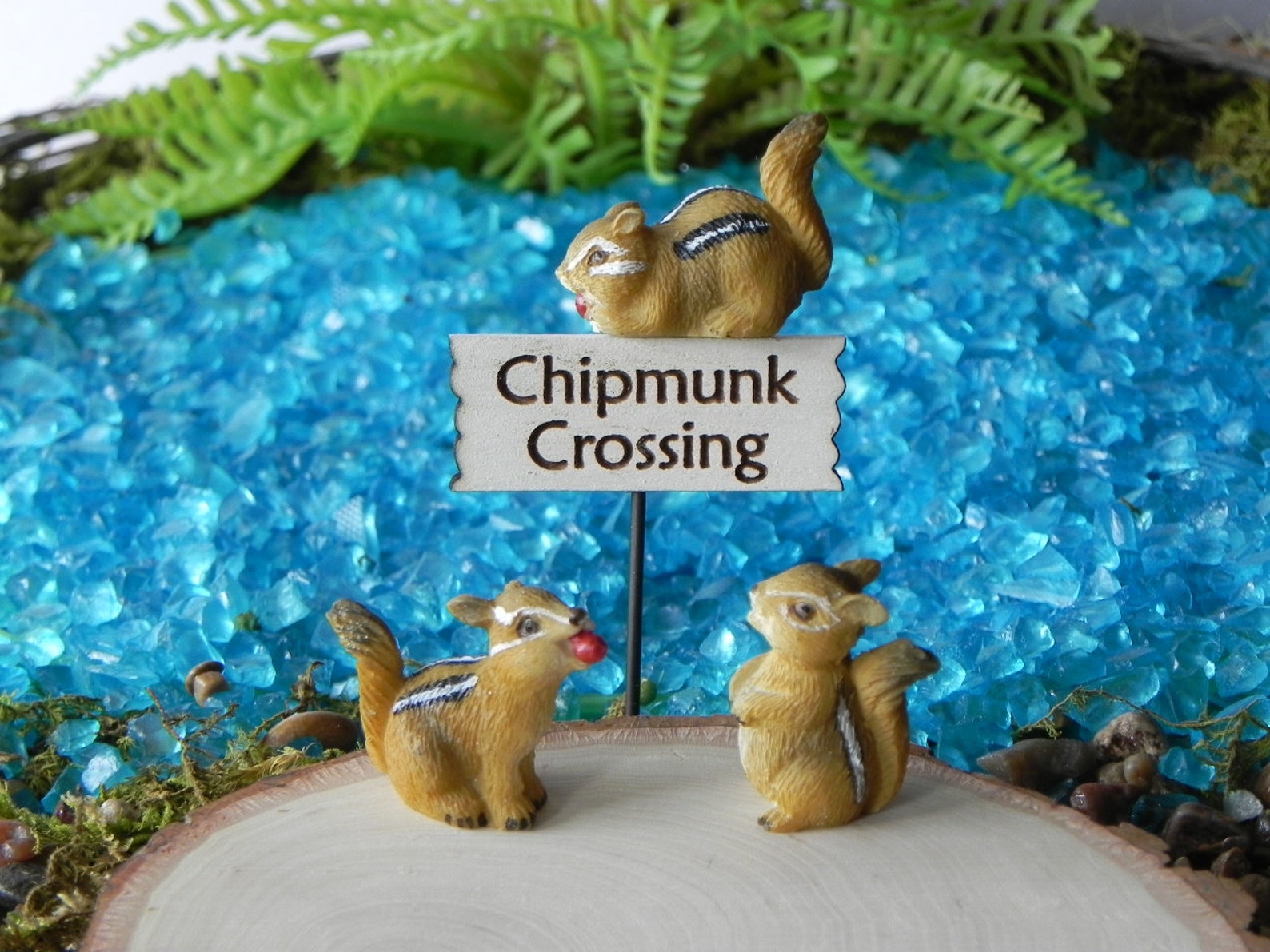 Miniature Chipmunks Figurine, Chipmunk Crossing Fairy Garden Sign ...