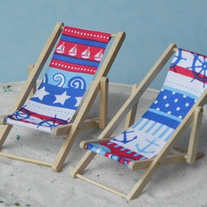 Miniature Deck Chair, Nautical Red White Blue, Mini Coastal Garden ...