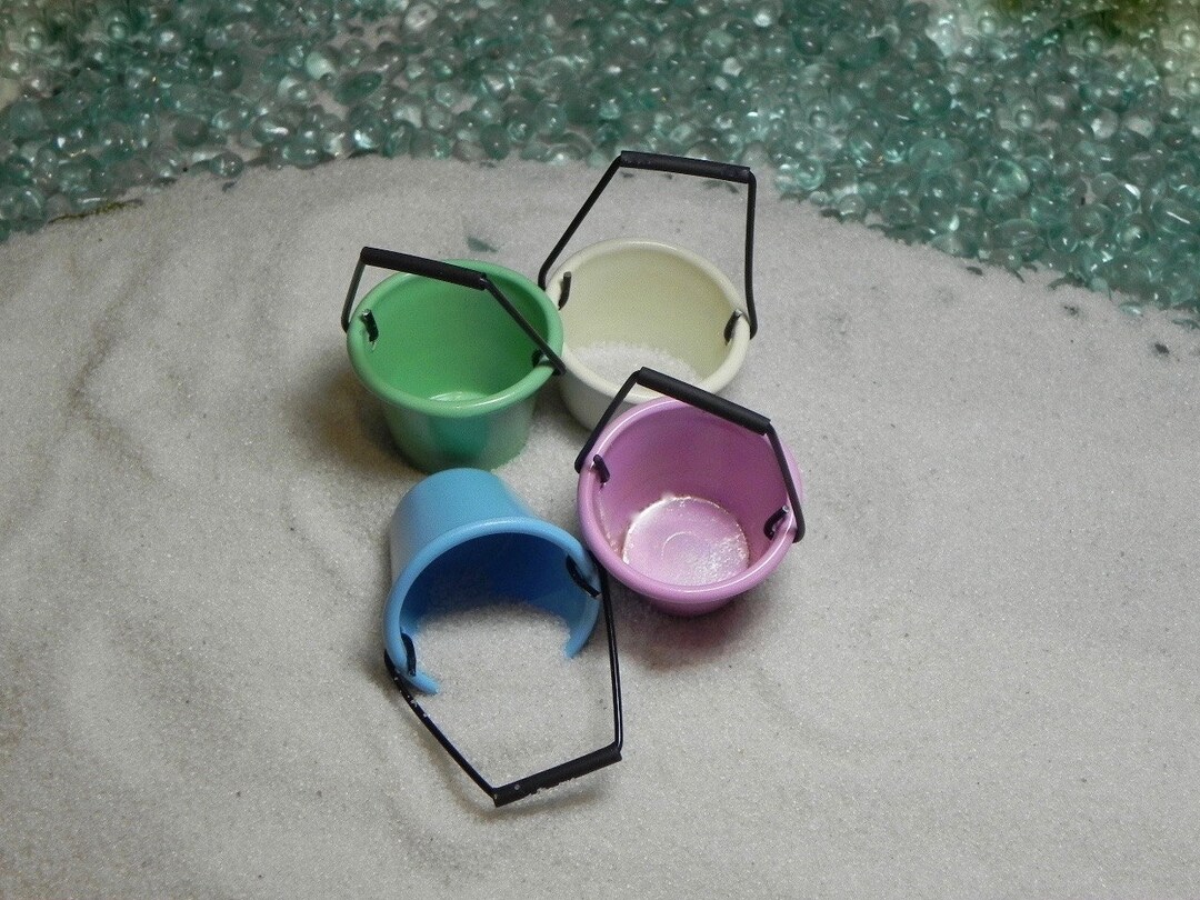 ONE Miniature Bucket Beach Pail, Pink Green Blue Cream, Fairy Beach ...