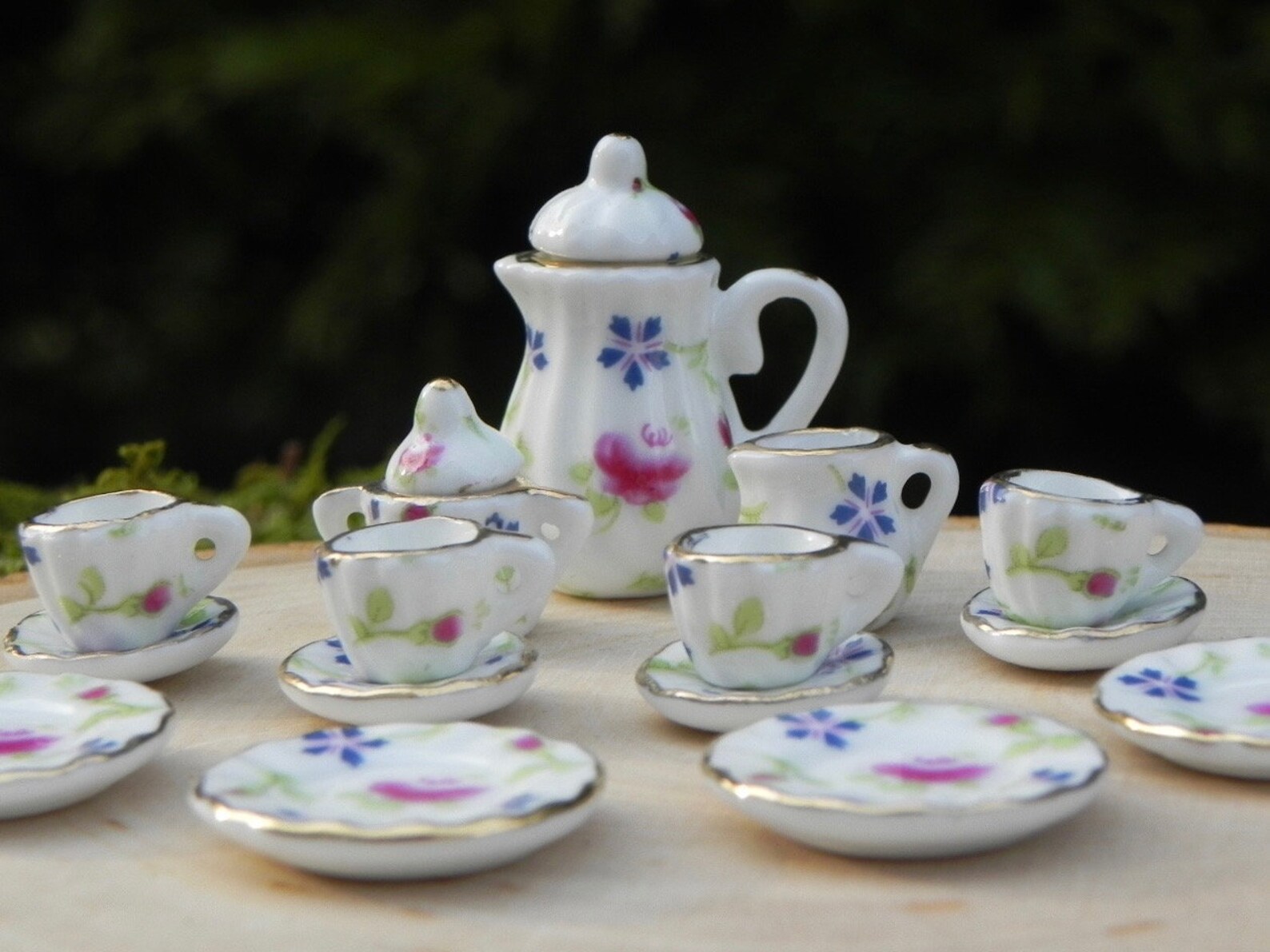 Fairy Garden Tea Cup Set Floral Fairy Accessories for Fairy - Etsy