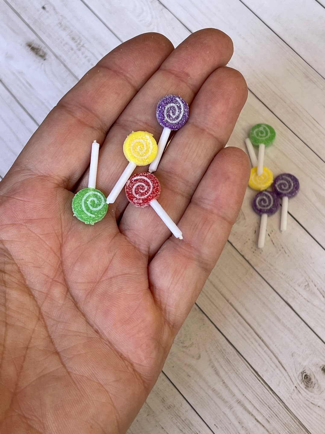 4 Mini Lollipops Glittered, Miniature Faux Candy, Dollhouse Miniatures ...