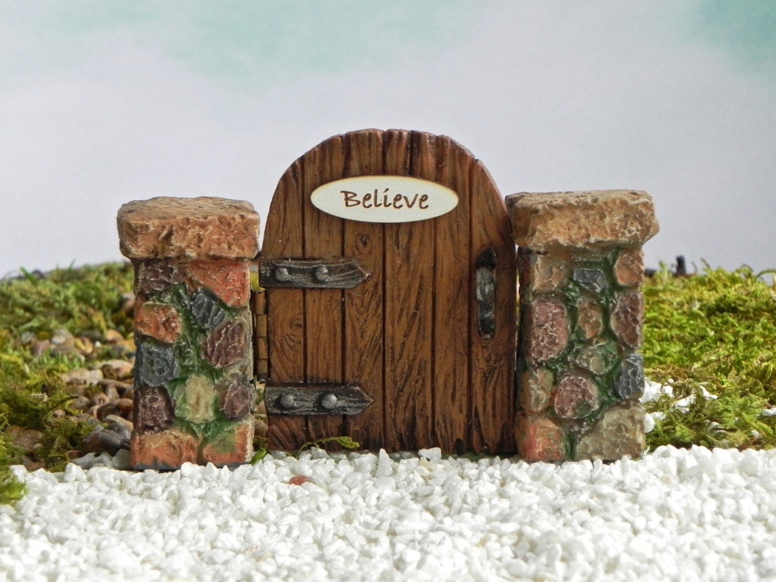 Miniature Fairy Garden Gate, Stone Look, Wall, Door, Pillars, Sitting ...