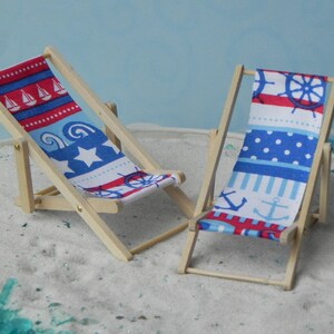 Miniature Deck Chair, Nautical Red White Blue, Mini Coastal Garden ...