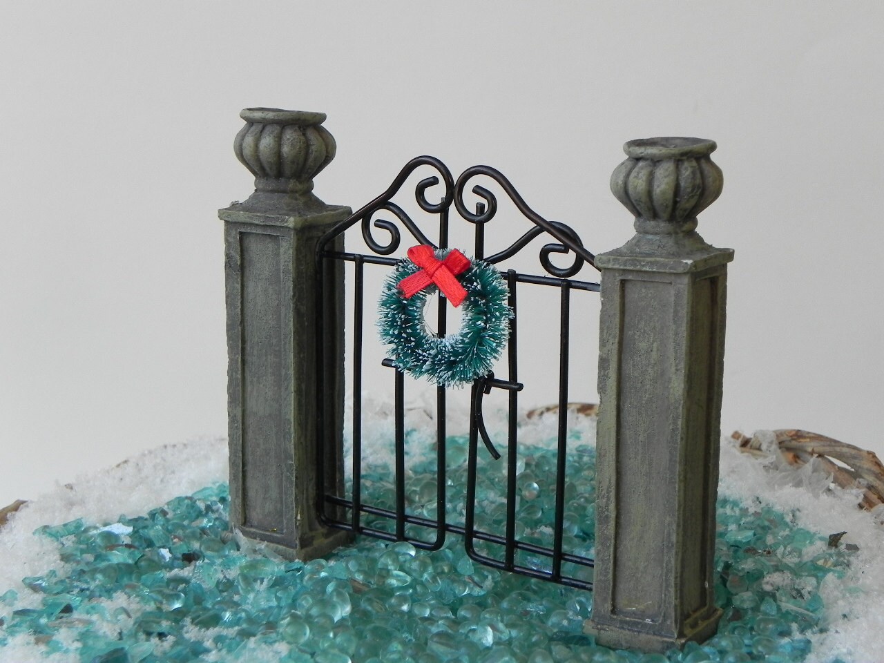 Miniature Gate and Pillars Christmas Wreath miniature garden | Etsy