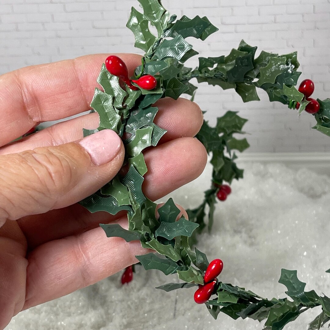 Miniature Artificial Holly Leaf Garland Roping Berries, Mini Floral ...