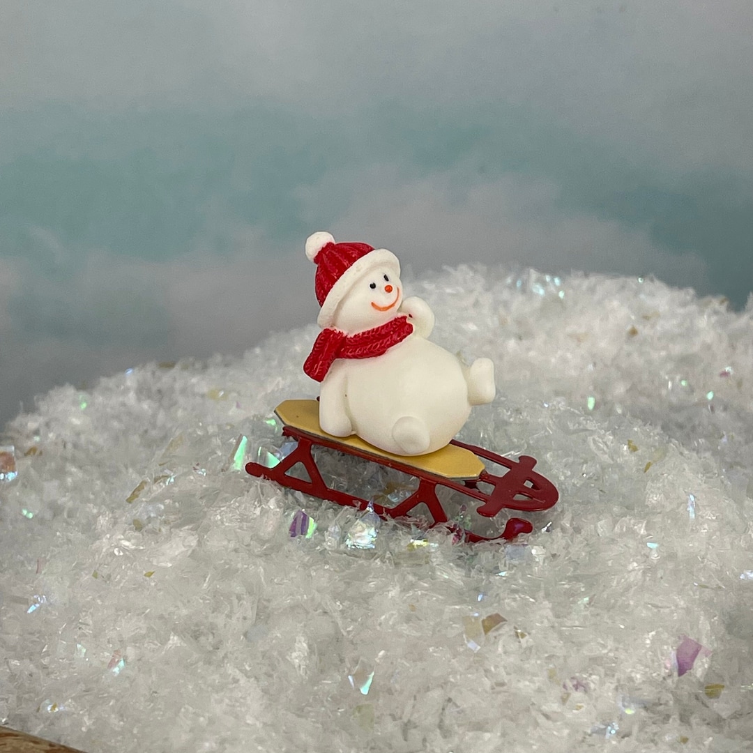 Miniature Sled Snowman Sleigh Figurine, Dollhouse Fairy Garden Mini ...