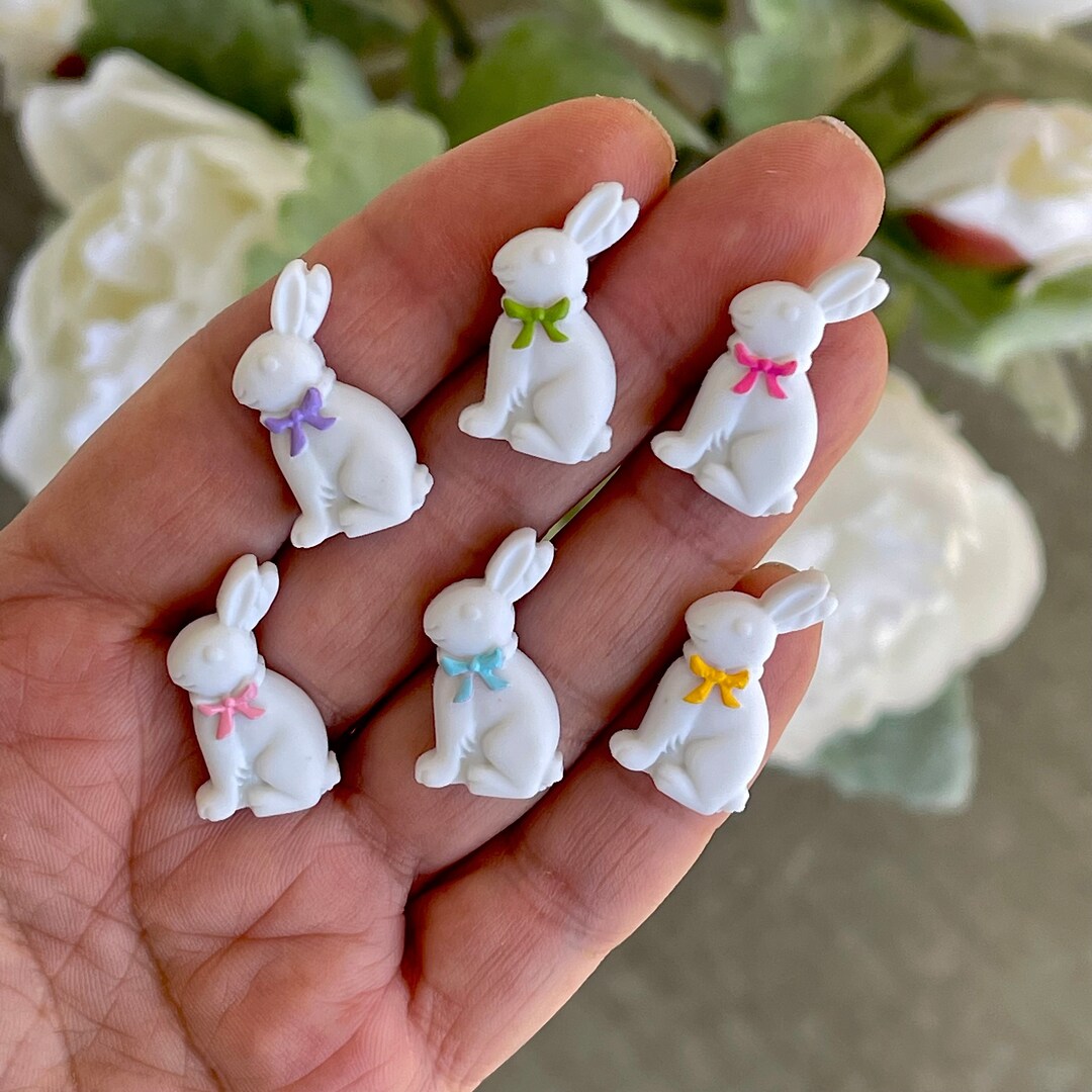 6 Miniature Easter White Chocolate Bunny Made of Acrylic, Flat Back ...