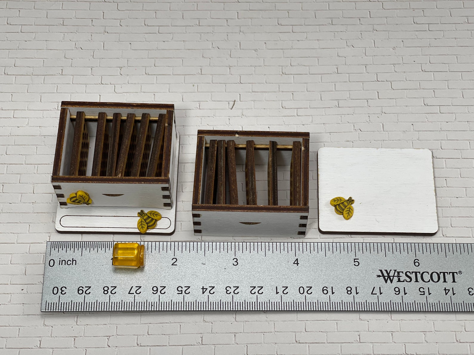 Miniature White Bee Hive, Miniature Beehive, Miniature Honey Jar, Bee ...