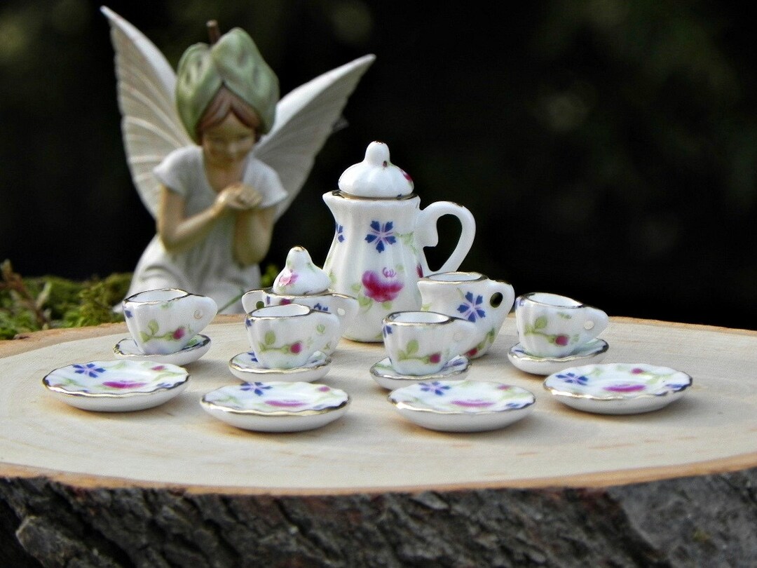Fairy Garden Tea Cup Set Floral Fairy Accessories for Fairy - Etsy