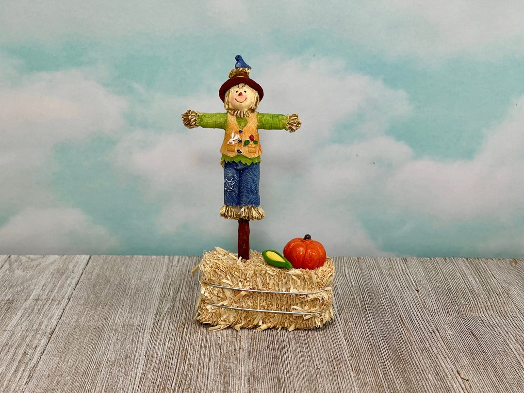 Miniature Scarecrow on Hay Bale, Fall Tiered Tray Accessory, Fall Decor ...