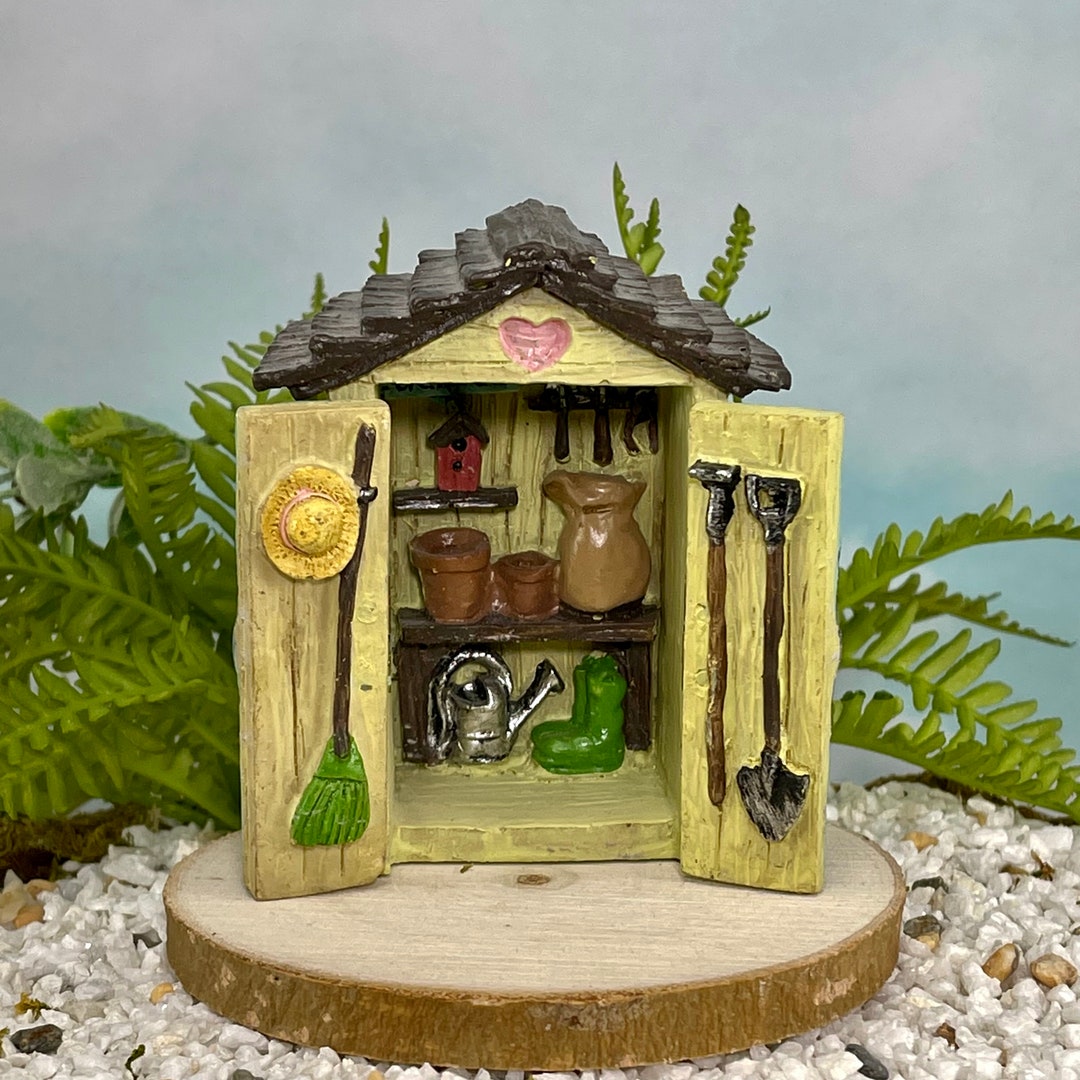 Miniature Garden Shed, Fairy Garden Accessories, Hinged Doors, Potting ...