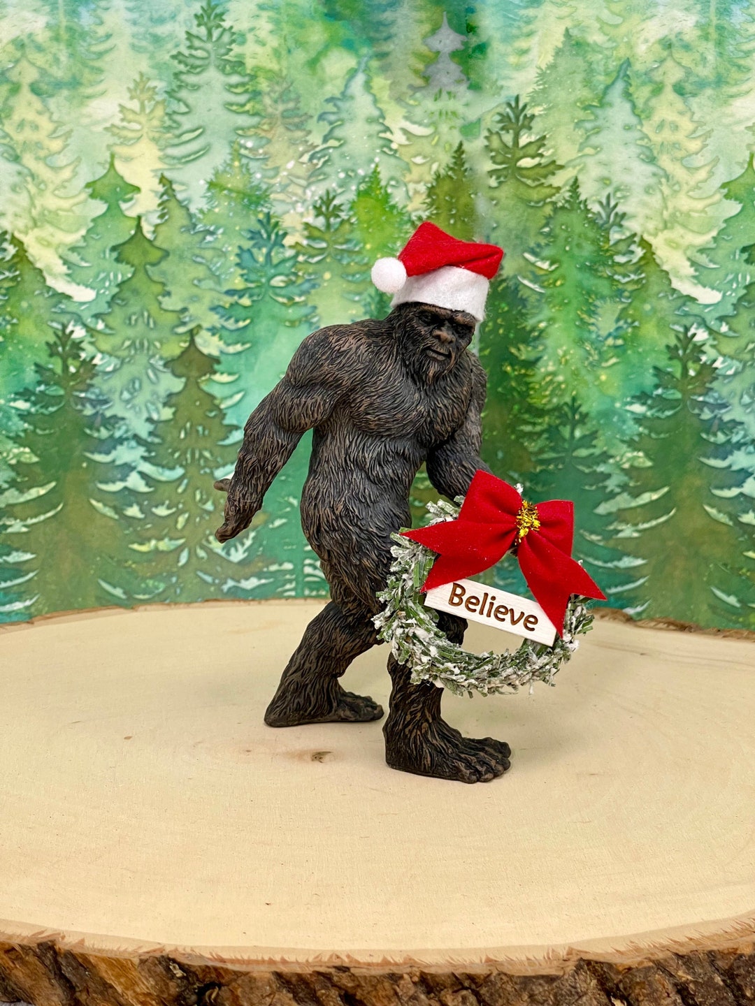 ONE Miniature Christmas Bigfoot Figurine, 5.5" Tall Miniature Sasquatch ...