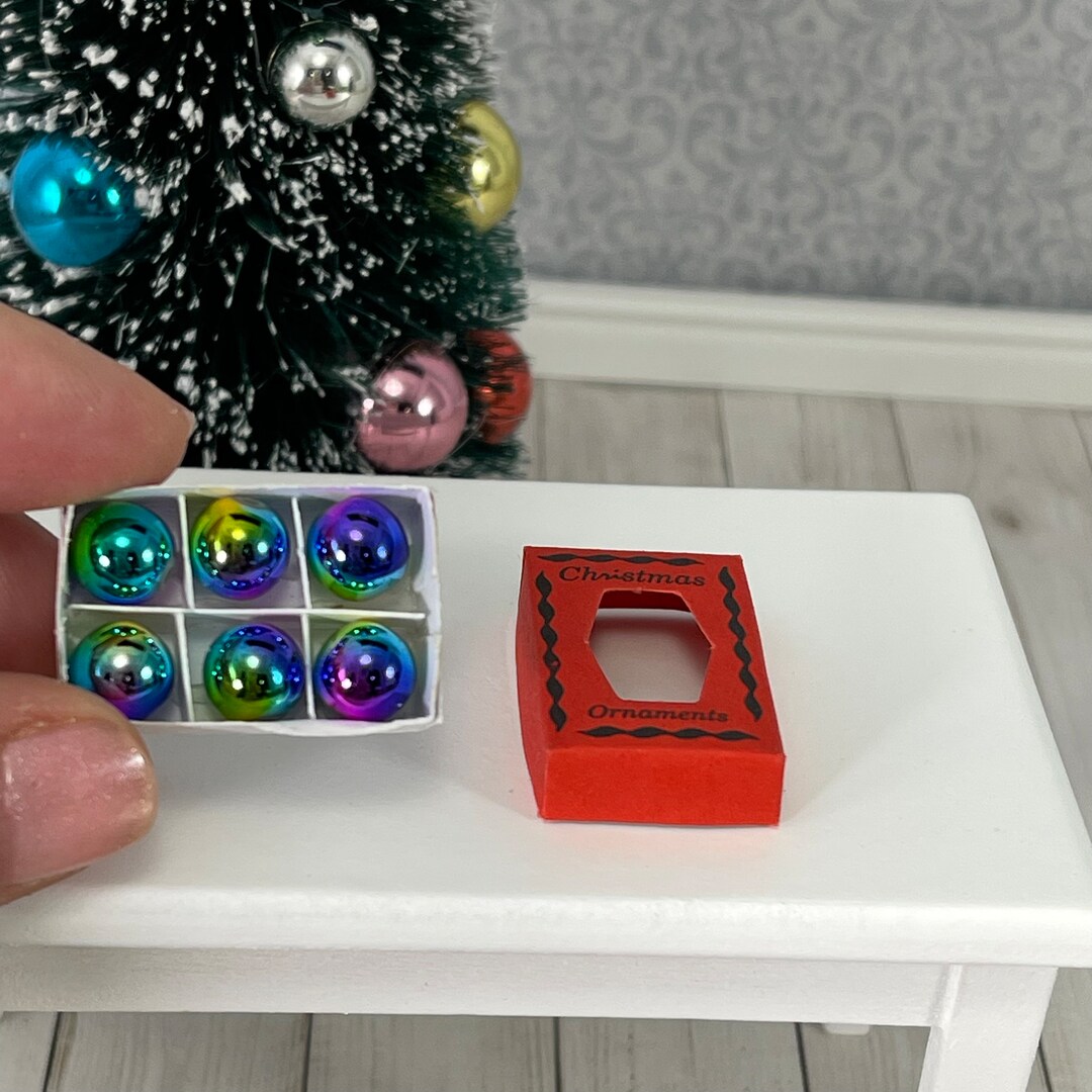 Christmas Miniatures, Ornament Box Opens With Ornaments Glued Inside ...